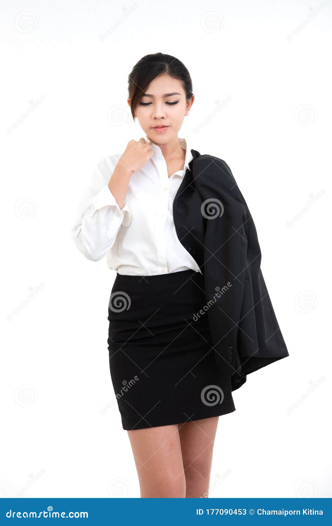 Undressed Secretary Beckons With A Finger In Office Background Office