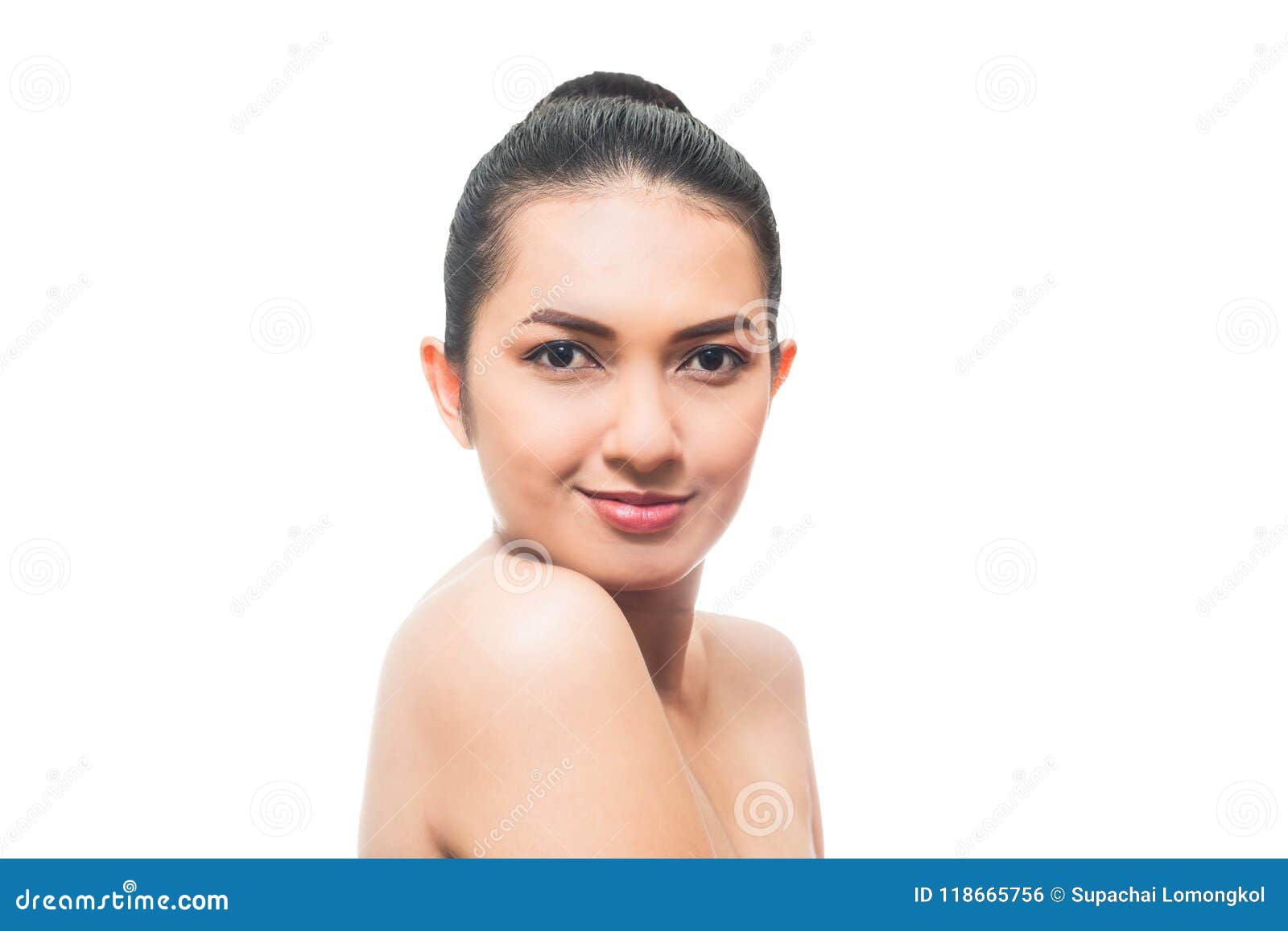 Beauty Asian Woman Portrait Close Up On Face Isolated On White