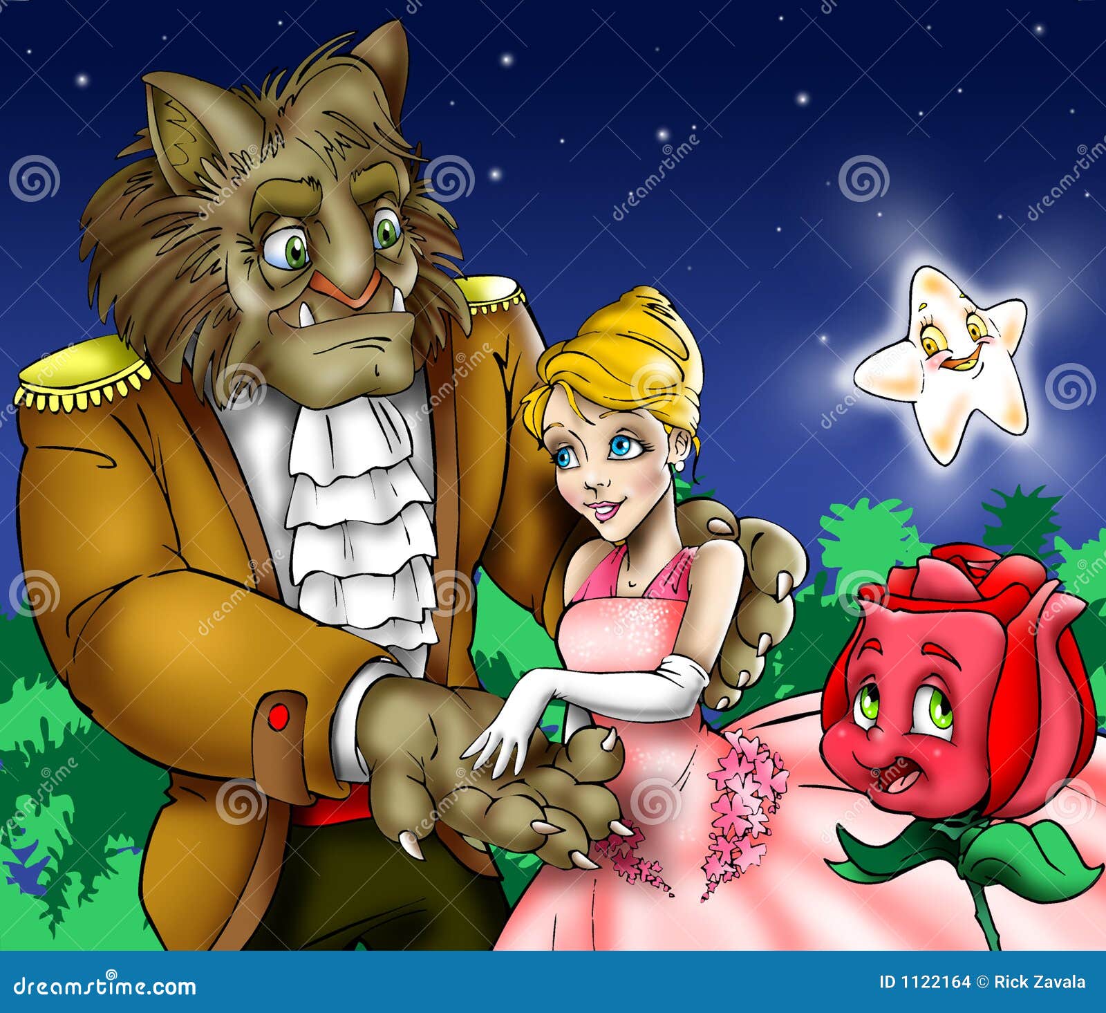 Beauty And Beast Open Book Fairy Tale. Monster And Beautiful Girl Hug ...