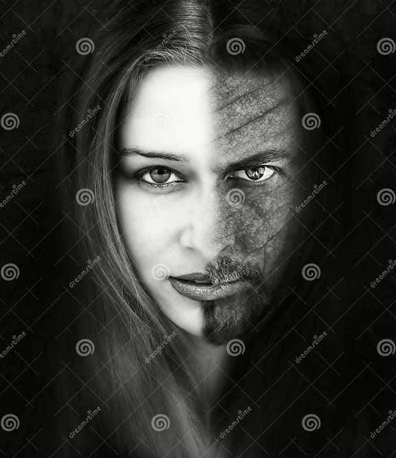 Innocence Versus Evil. Beautiful and Ugly. Bad or Good Stock Photo ...