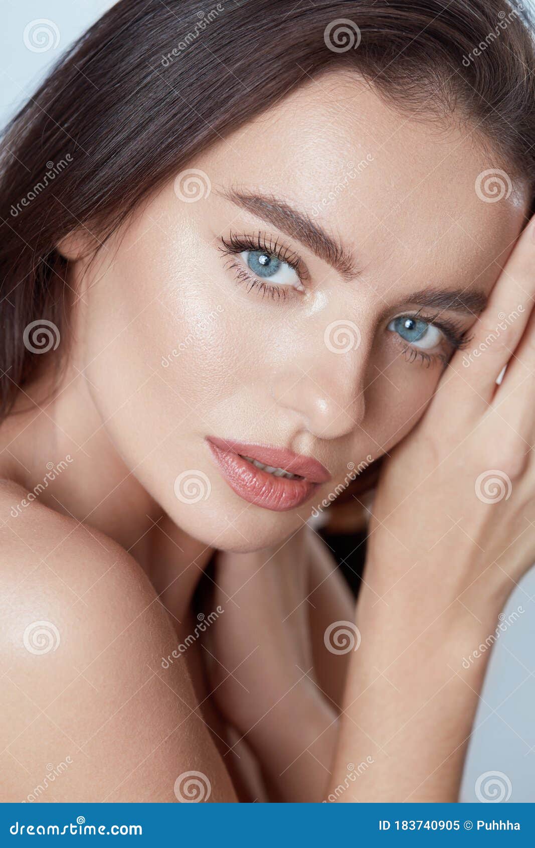 Beauty Beautiful Woman Close Up Portrait Young Blue Eyed Model With