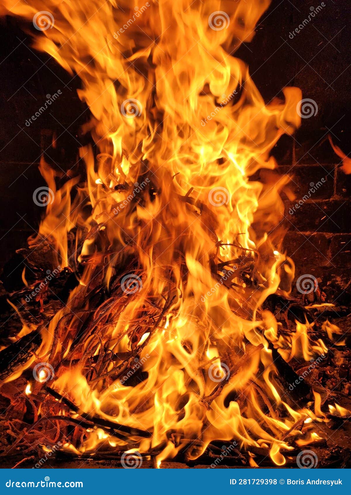 The Beauty of a Big Fire in a Fireplace Stock Photo - Image of orange ...