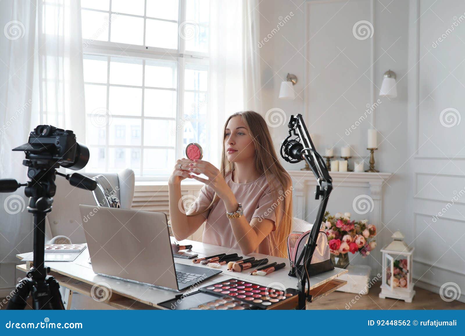 Beauty blogger stock photo. Image of girl, mirror, cosmetic - 92448562