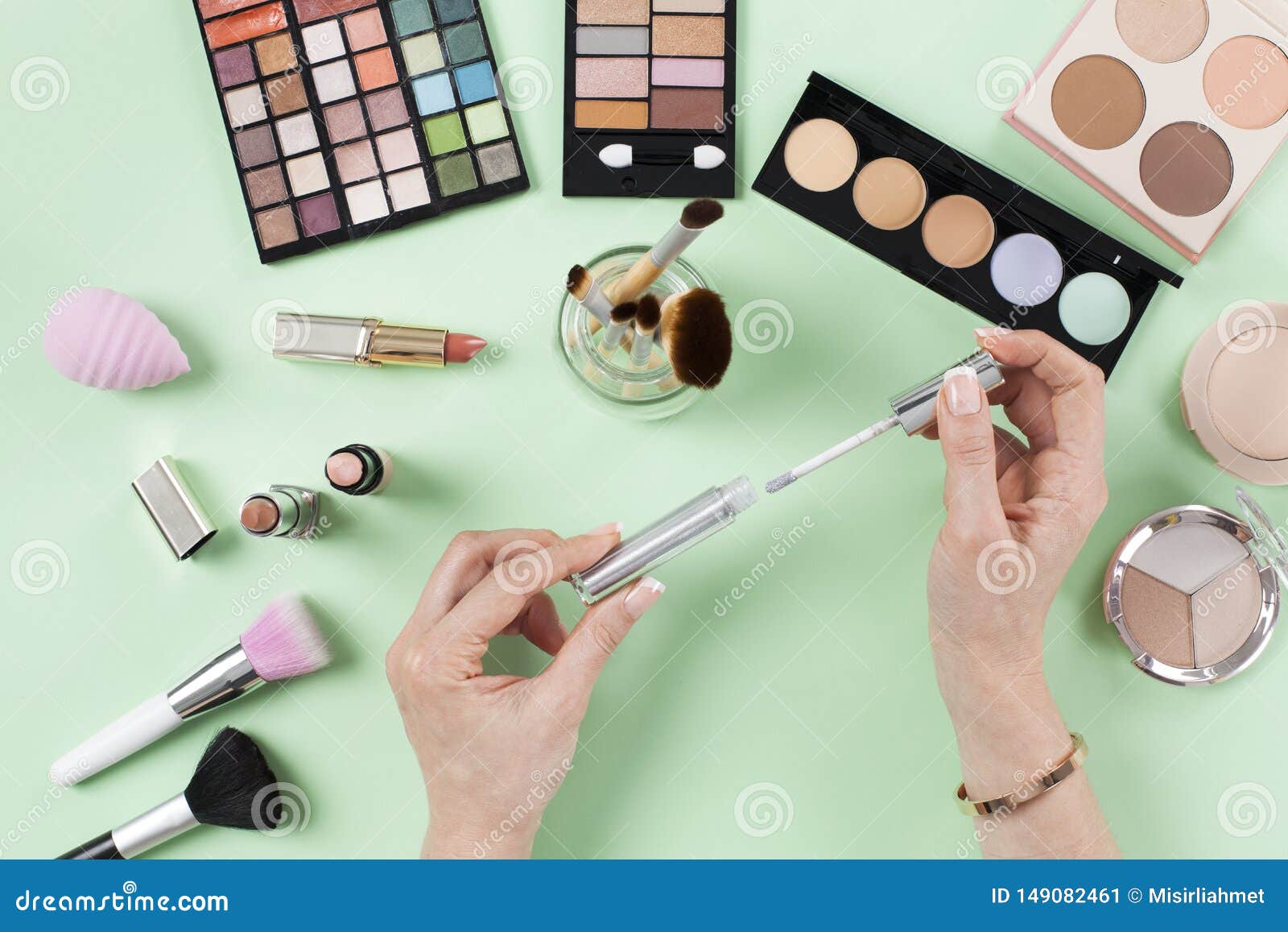 Beauty Blogger with Makeup Cosmetics Stock Image - Image of woman ...