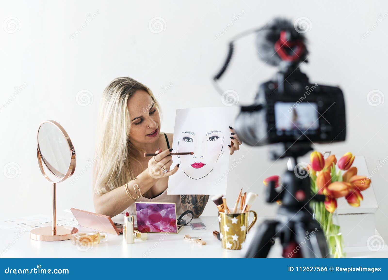 Beauty Blogger Recoding Makeup Tutorial Stock Photo - Image of glamour ...