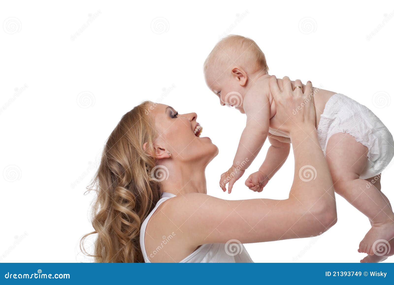 Beauty Blond Mother Smile and Take Baby Stock Image - Image of ...
