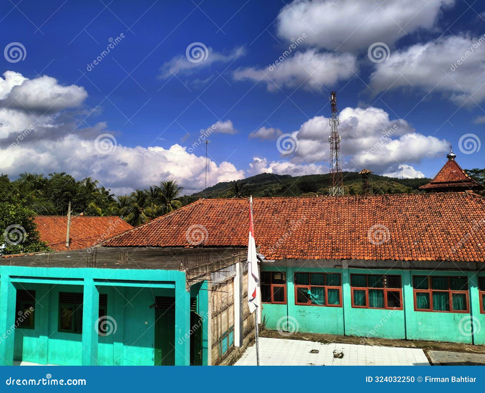 The Beauty of the Blue Sky Above the School Building Stock Photo ...
