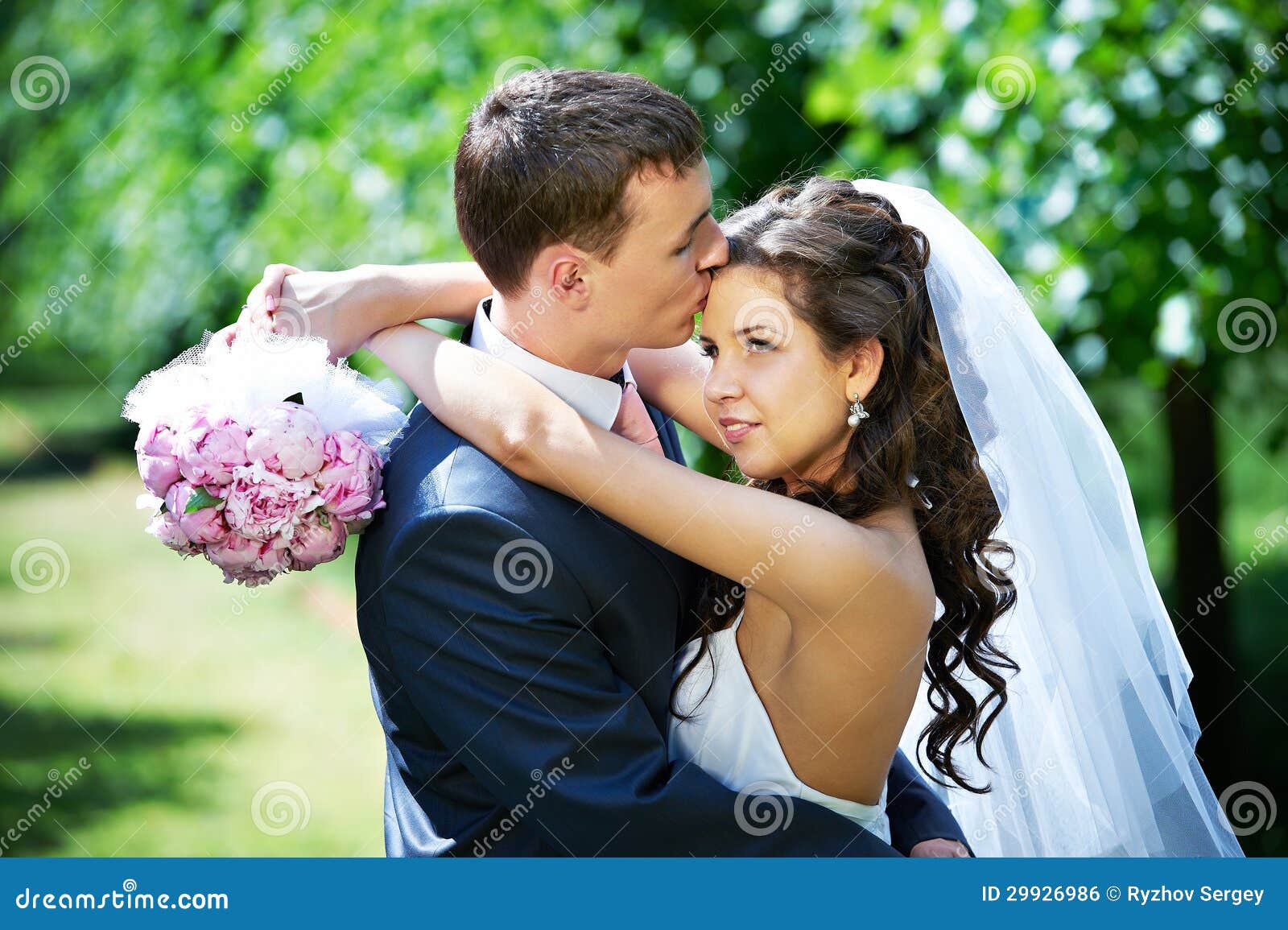 Beauty Bride and Groom on Wedding Walk Stock Photo - Image of romantic ...