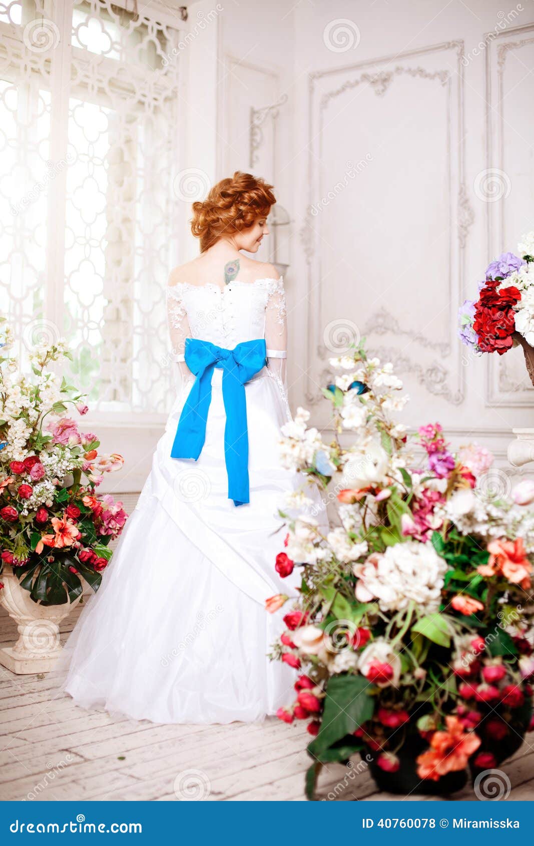 Beauty Bride in a Luxurious Interior with Flowers Stock Photo - Image ...