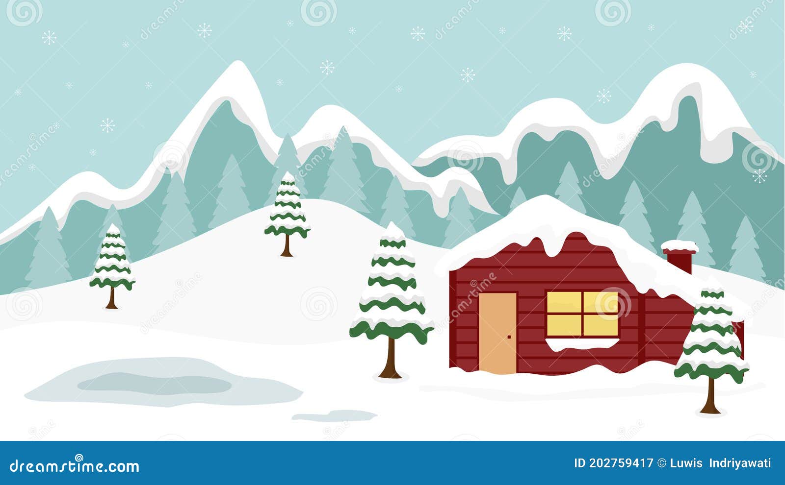 Beauty Cartoon Winter Landscape Background with Flat Design Style Stock ...