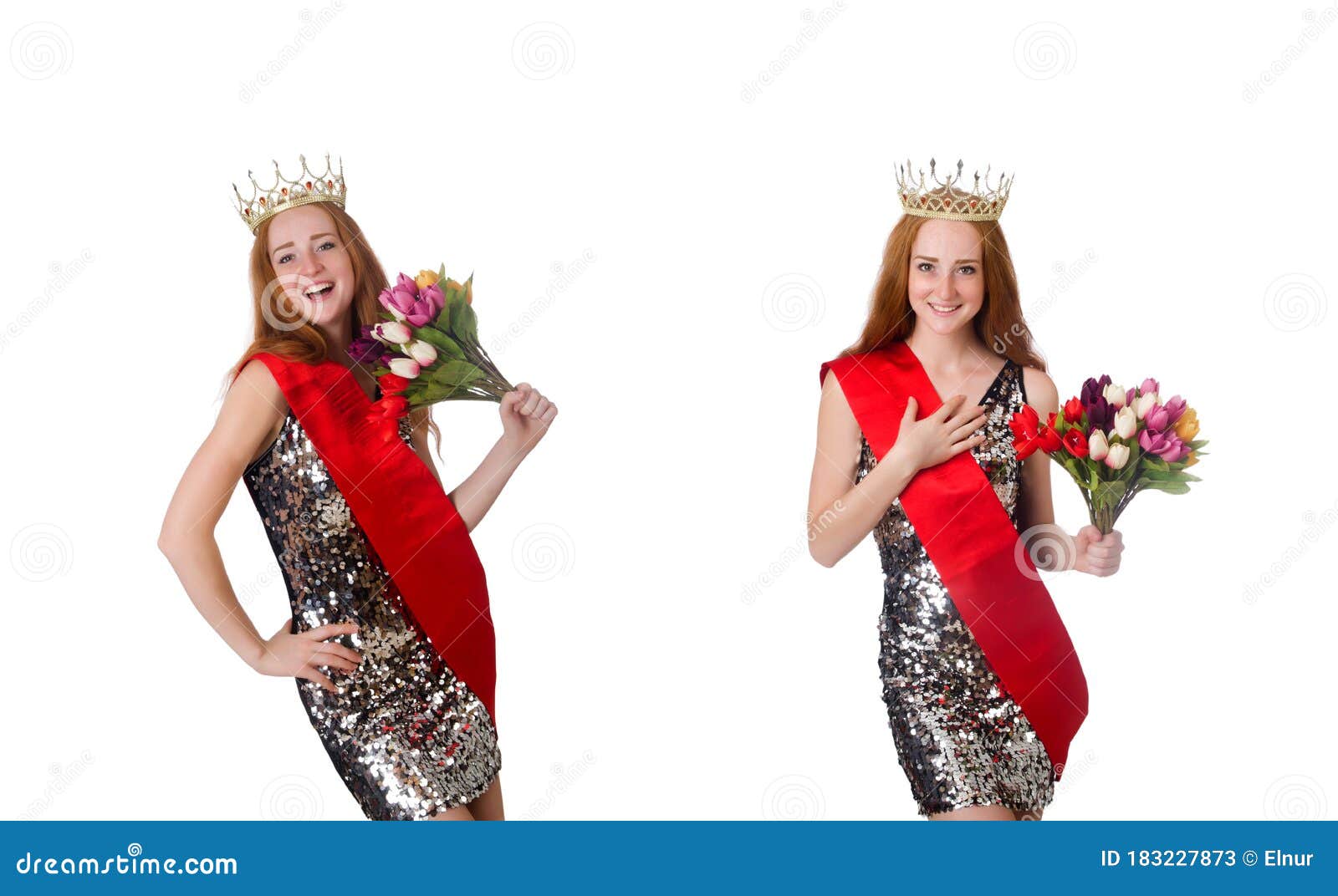 Beauty Contest Winner Isolated on White Stock Image - Image of makeup ...