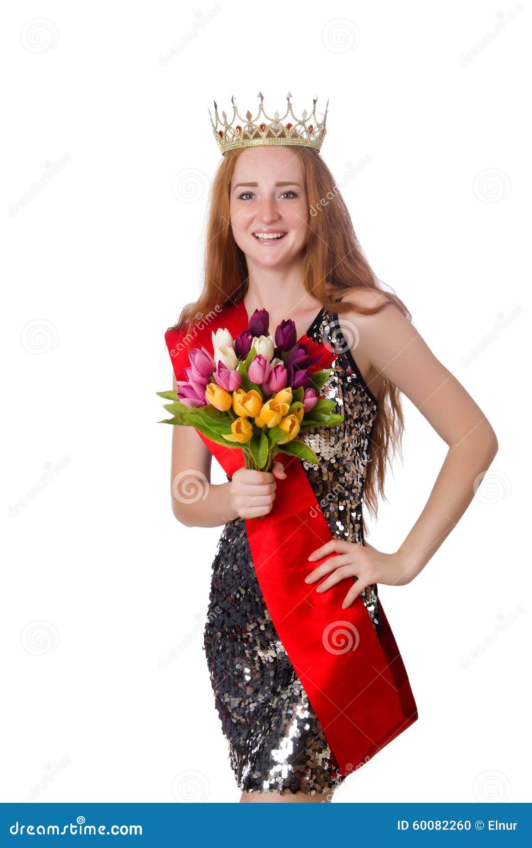 Beauty Contest Winner Isolated on White Stock Photo - Image of flowers ...
