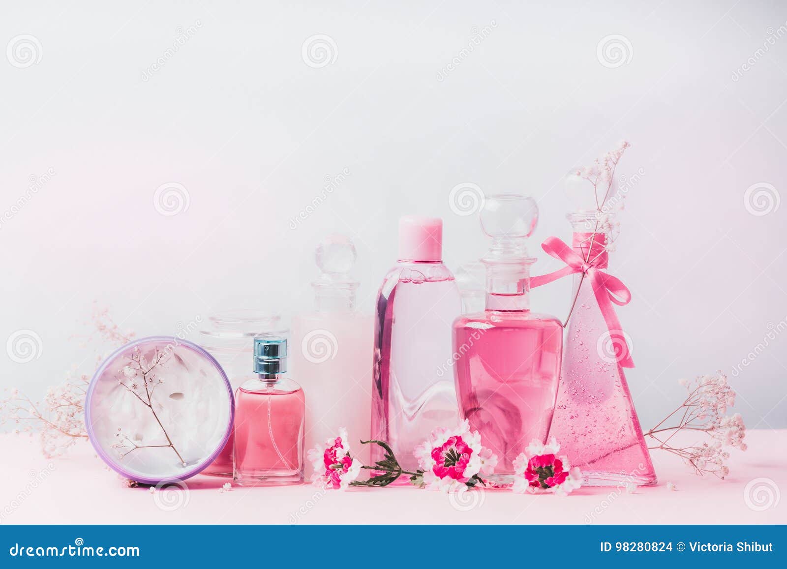 Beauty and Cosmetic Bottles in Pastel Color Stock Photo - Image of ...