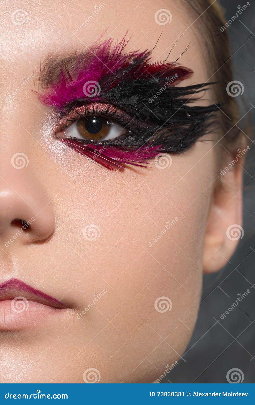 Beauty Creative Makeup with Feathers on Eyes Stock Image - Image of ...