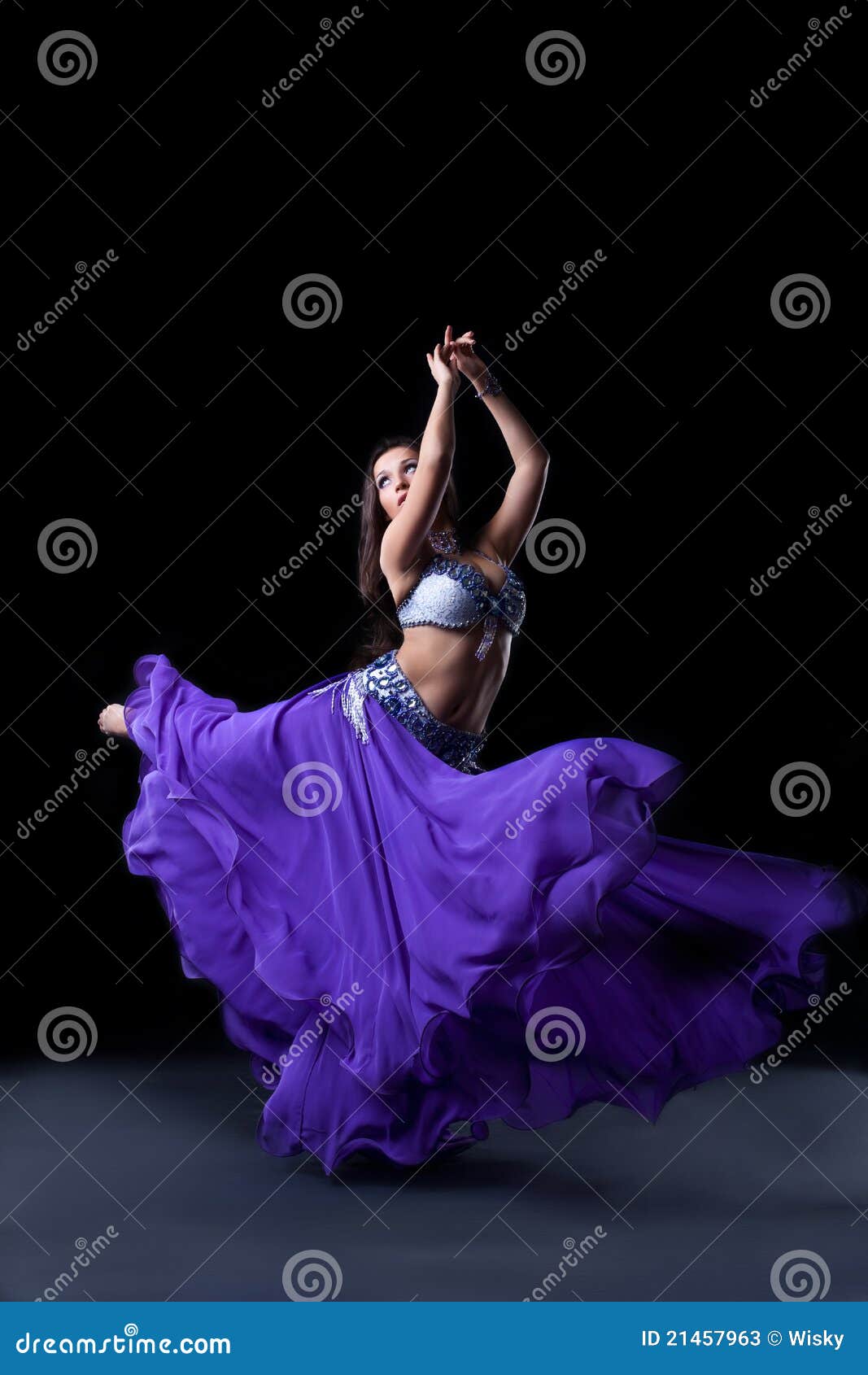 Beauty Dancer Posing in Dark with Fly Purple Veil Stock Image - Image ...