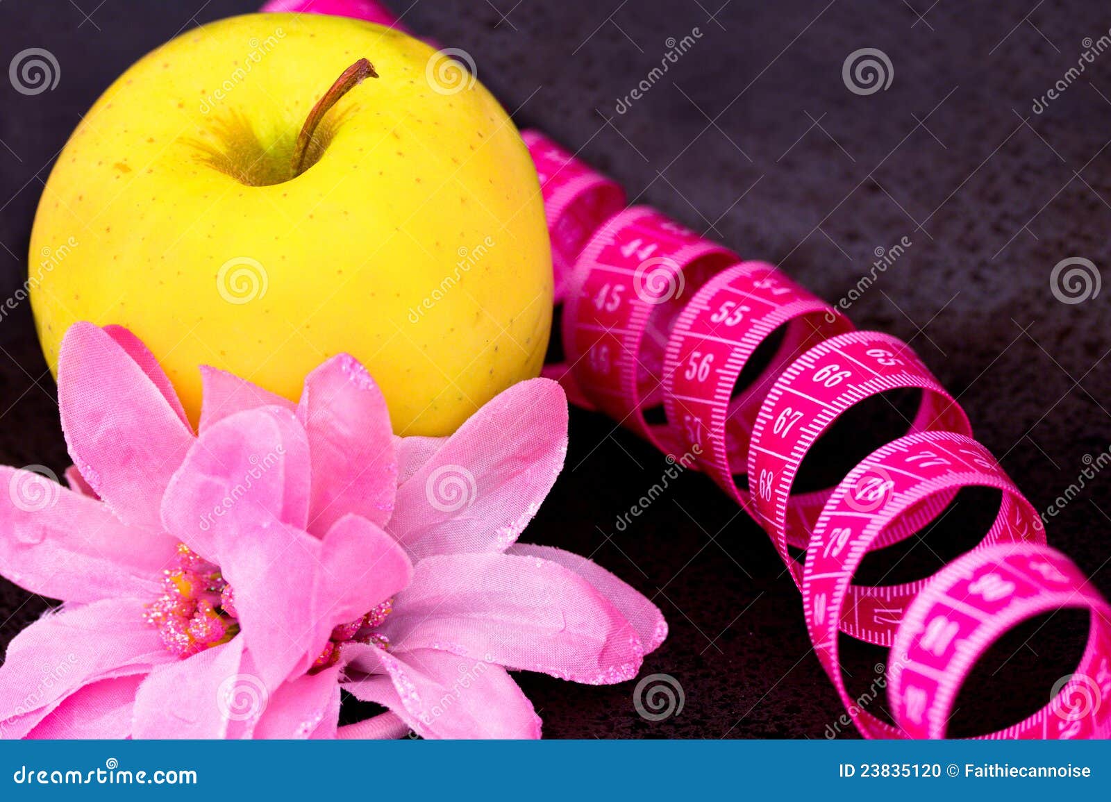 Beauty and Diet: Apple, Flower, Measuring Tape Stock Photo - Image of ...