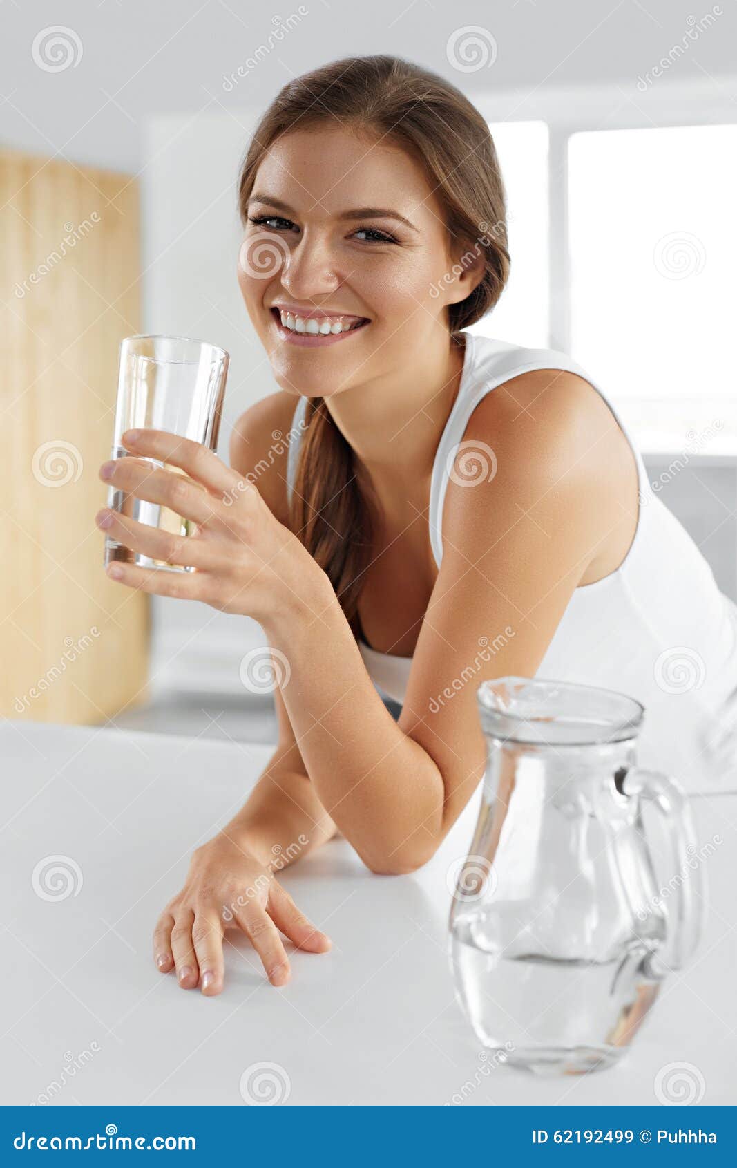 Beauty Diet Concept Happy Smiling Woman Drinking Water Health Stock