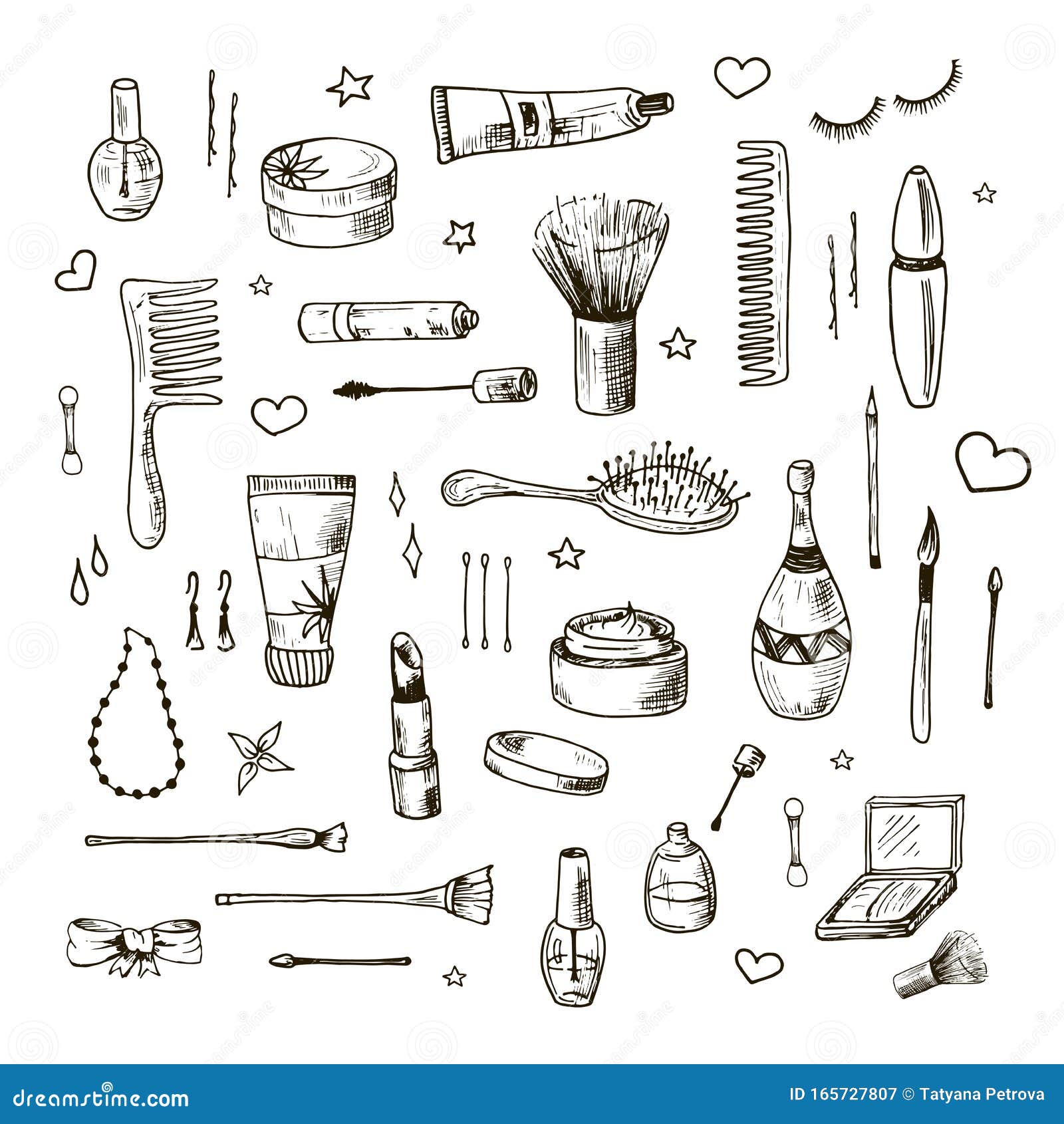 Beauty Doodle Set Collection Of Hand Drawn Beauty Makeup And Cosmetics Icons And Objects Stock