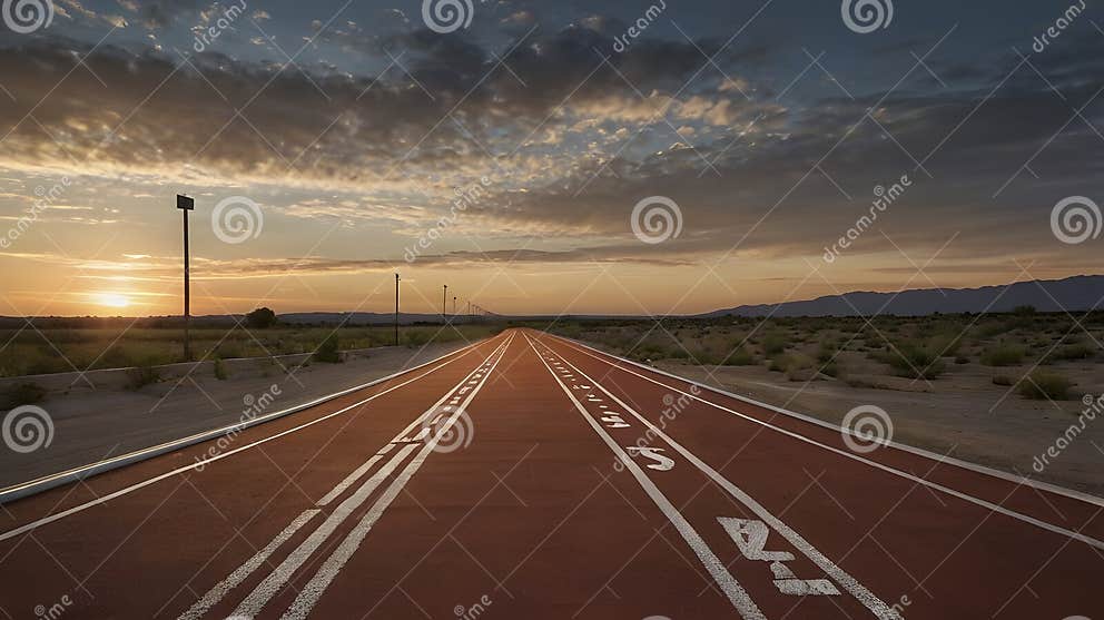 The Beauty of an Empty Endless Running Track at Sunset Stock Image ...