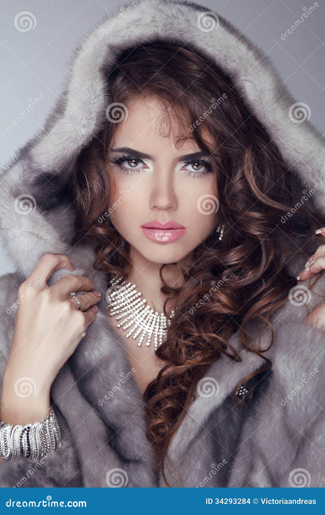 Beauty Fashion Model Woman In Mink Fur Coat Winter Girl In Luxury