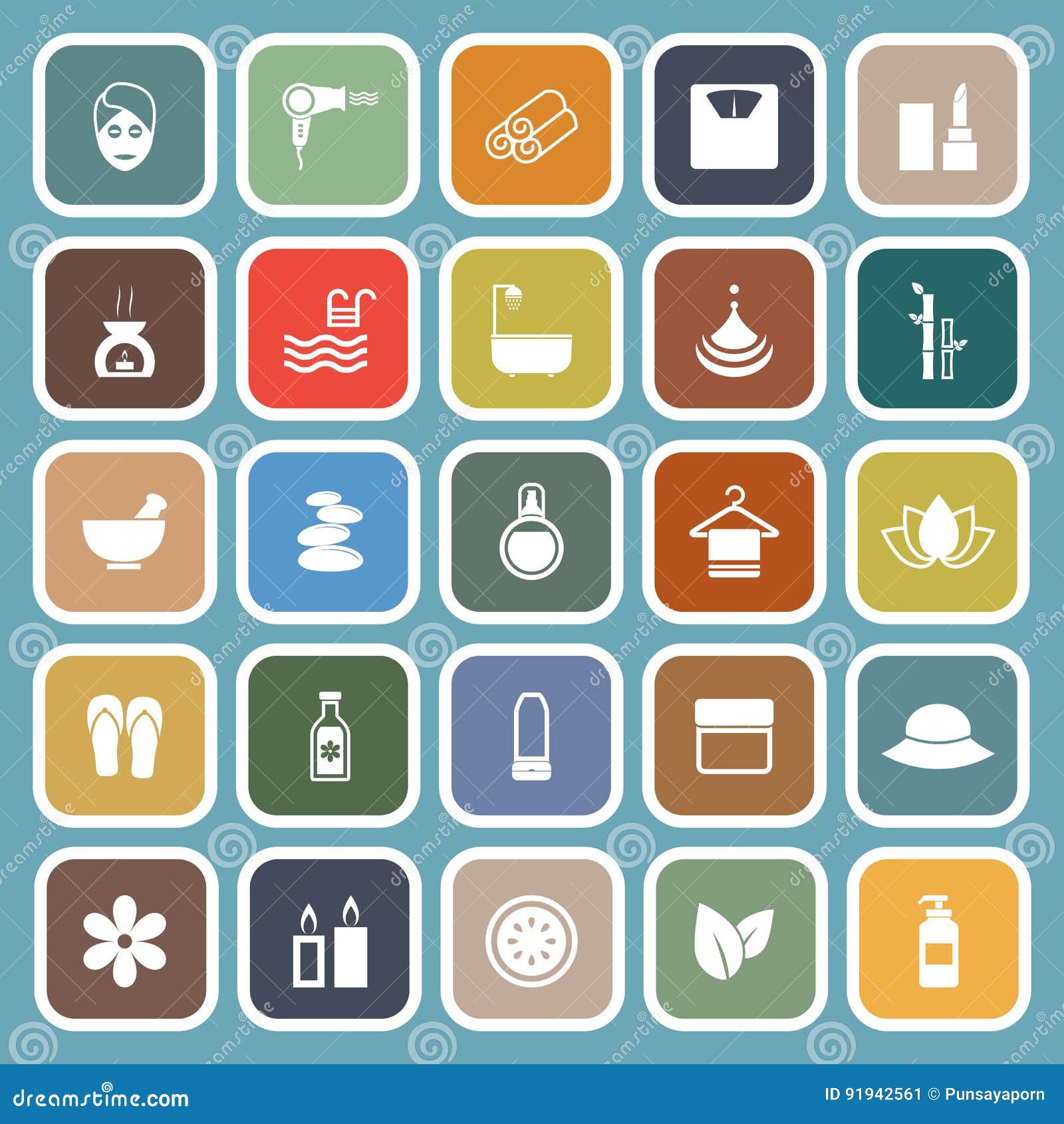 Beauty Flat Icons on Blue Background Stock Vector - Illustration of ...