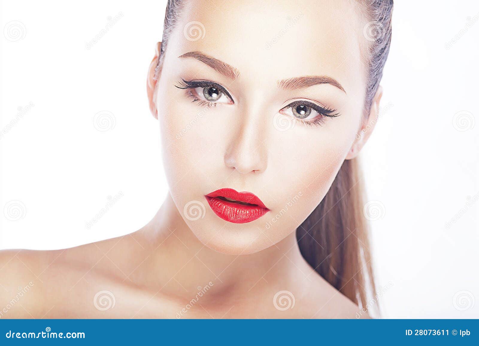Beauty Fresh Woman Face Red Lips Natural Clean Healthy Skin Stock