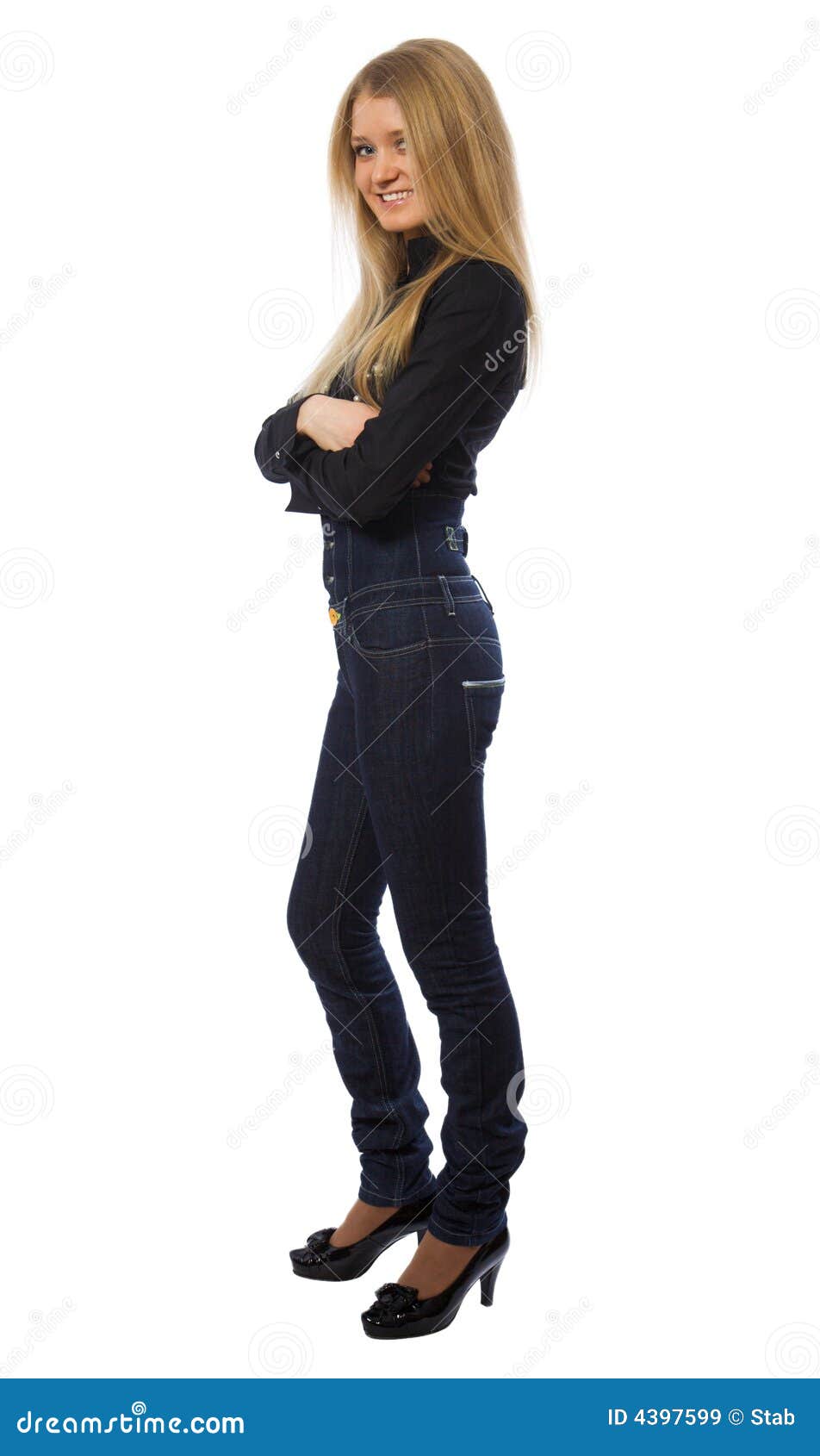 Beauty Girl Dressed In Dark Blue Jeans Picture. Image: 4397599