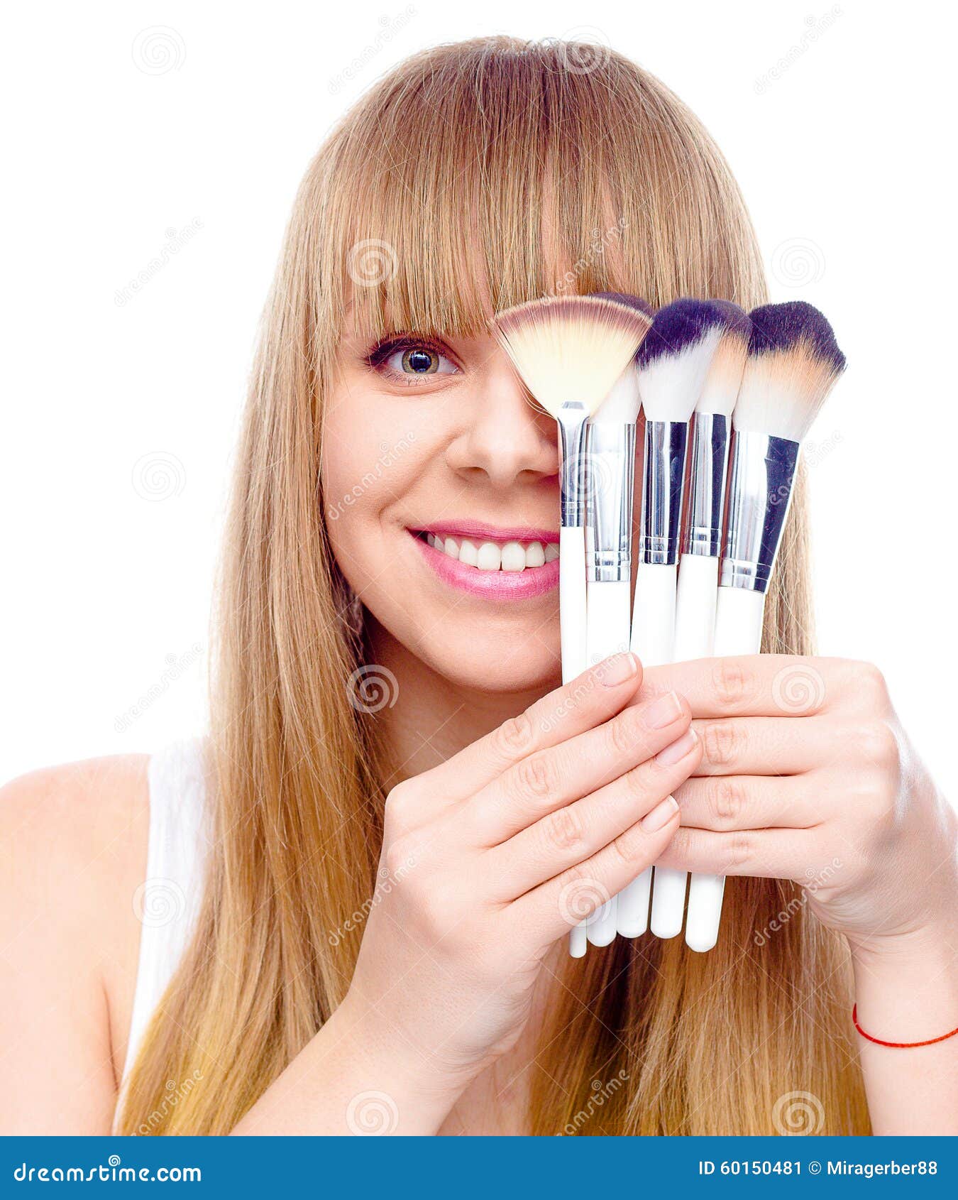 Beauty Girl with Makeup Brushes Stock Image - Image of closeup ...