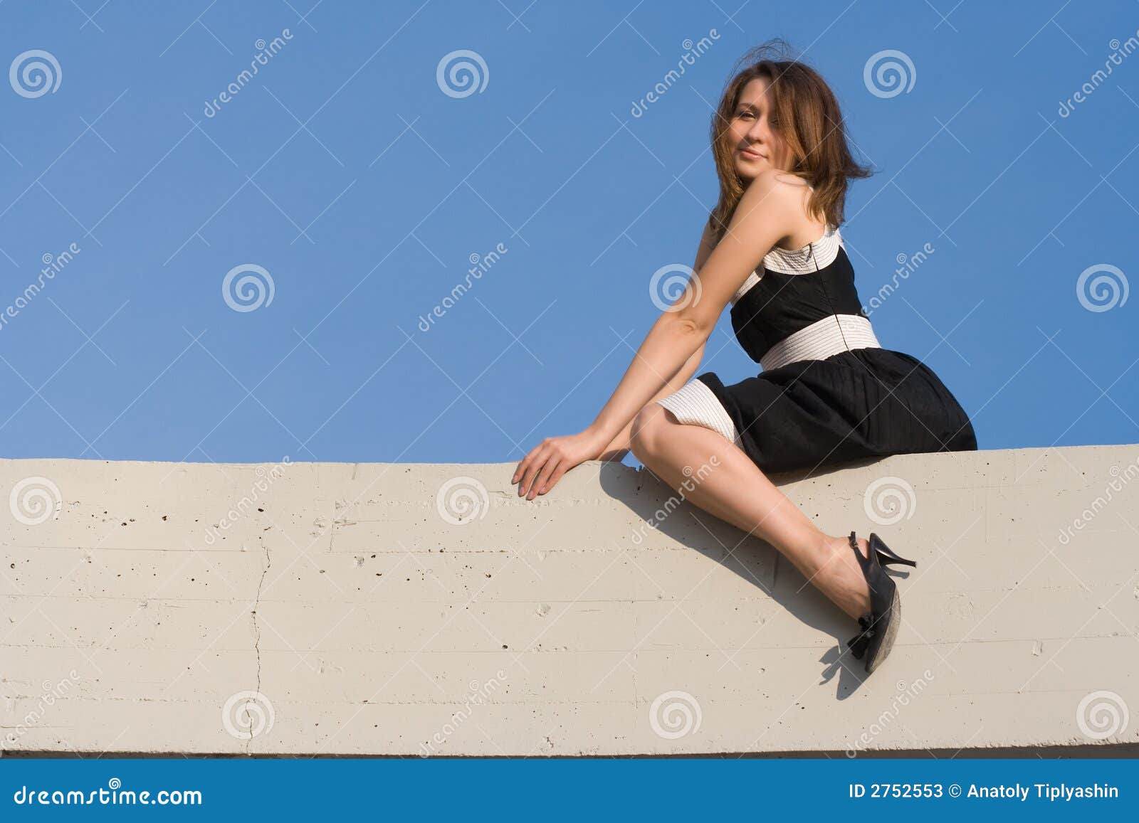Beauty girl sit on wall stock image. Image of backgrounds - 2752553