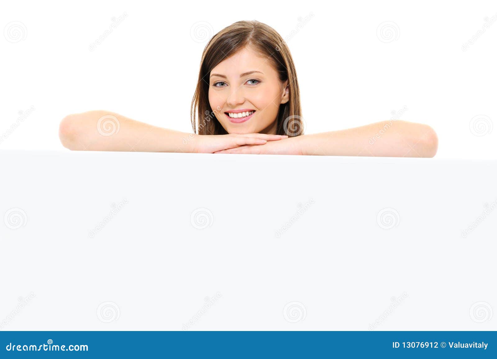 Beauty Happy Female Face with Empty Billboard Stock Photo - Image of ...