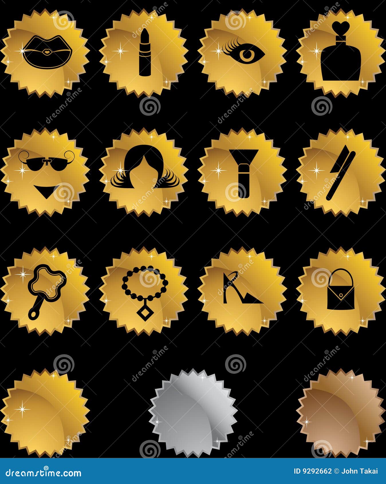 Beauty Icon Set: Sticker Button Series - Gold Stock Vector ...