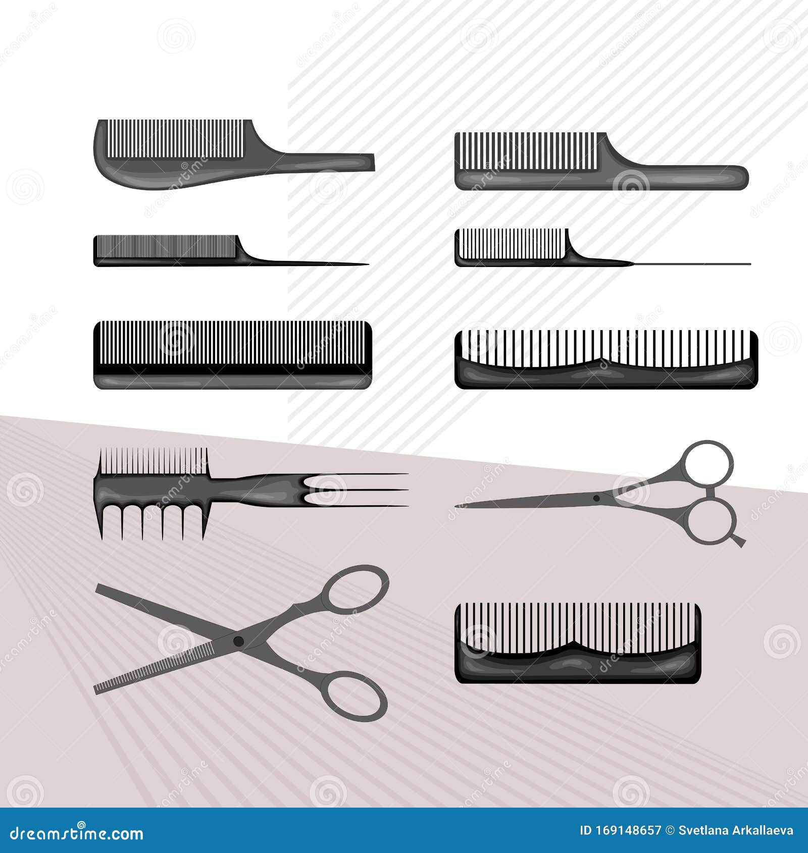 Beauty Illustration with Combs. Cartoon Style Stock Illustration ...