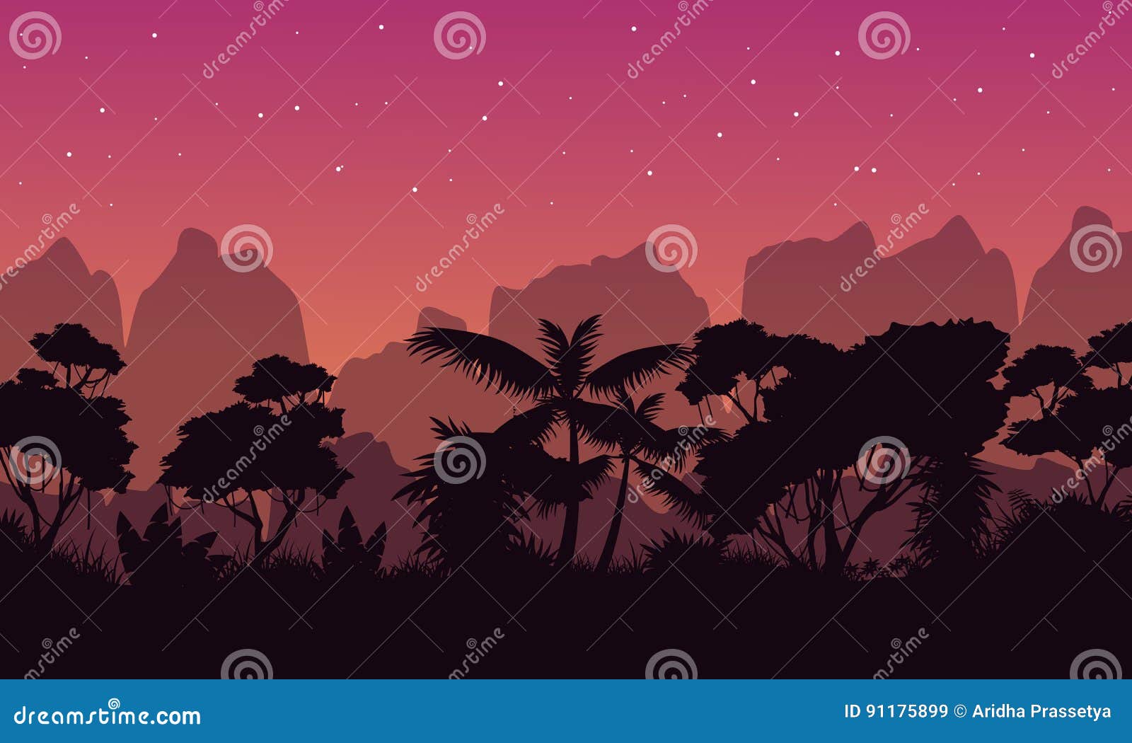 Beauty Landscape Rain Forest with Tree Silhouette Stock Vector - Illustration of equator ...