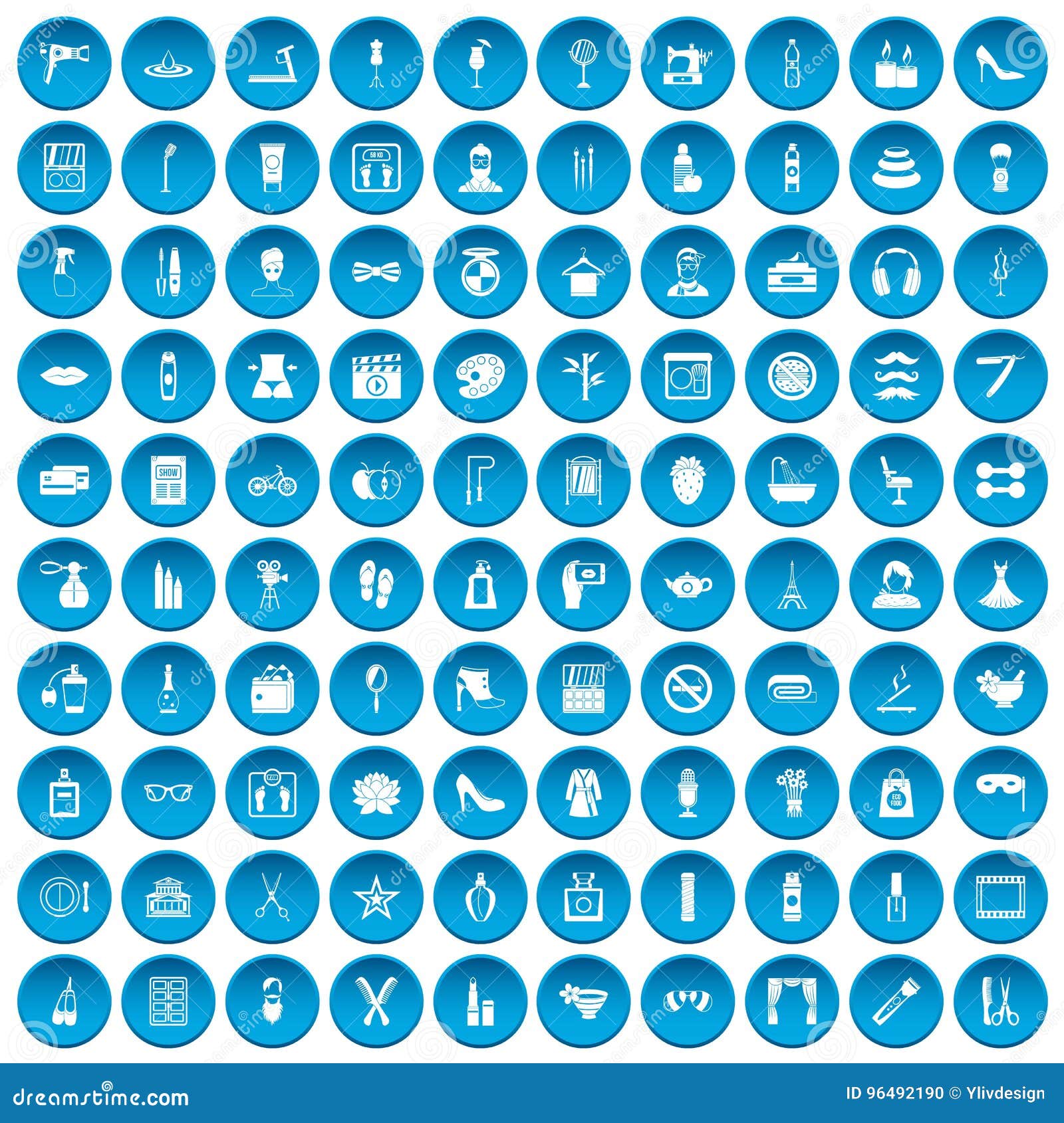 100 Beauty and Makeup Icons Set Blue Stock Vector - Illustration of ...