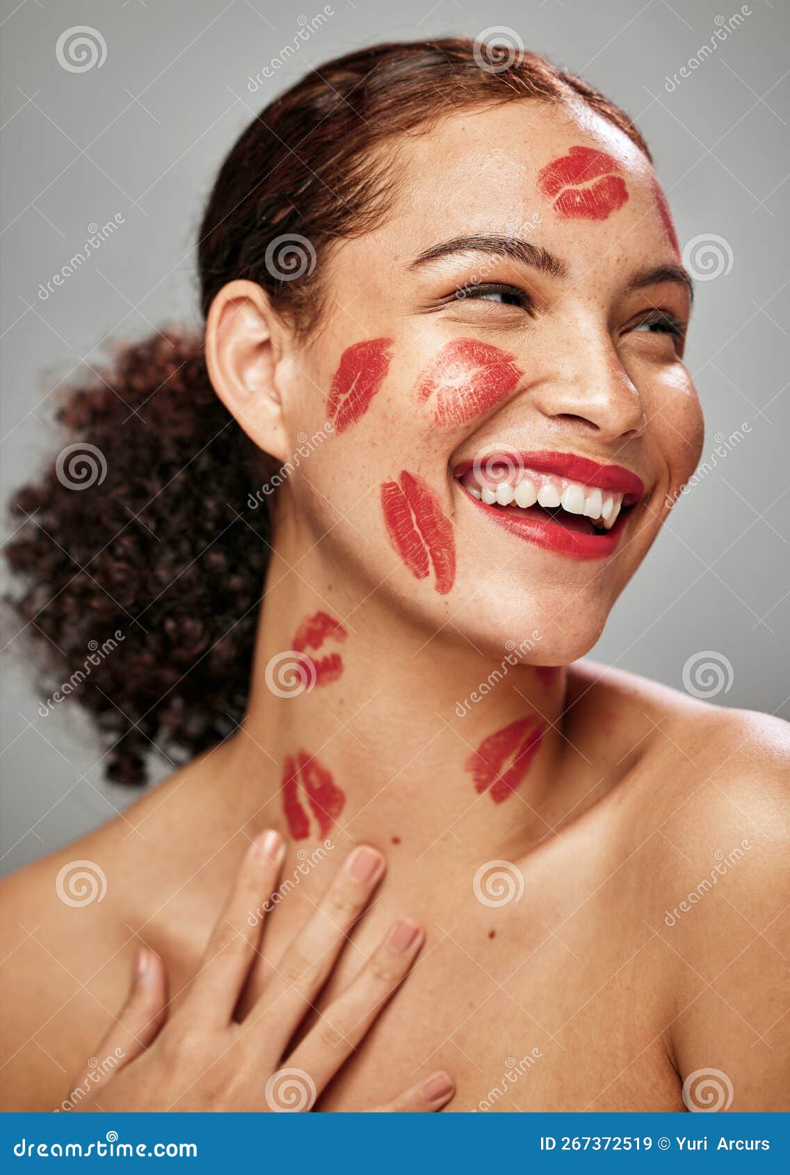Beauty Makeup Kiss And Red Lipstick On Face Of Woman Model For