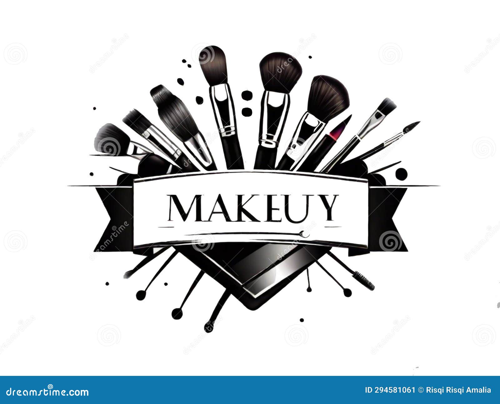 Beauty Makeup Tools Vector Logo. with Black and Transparent Background ...