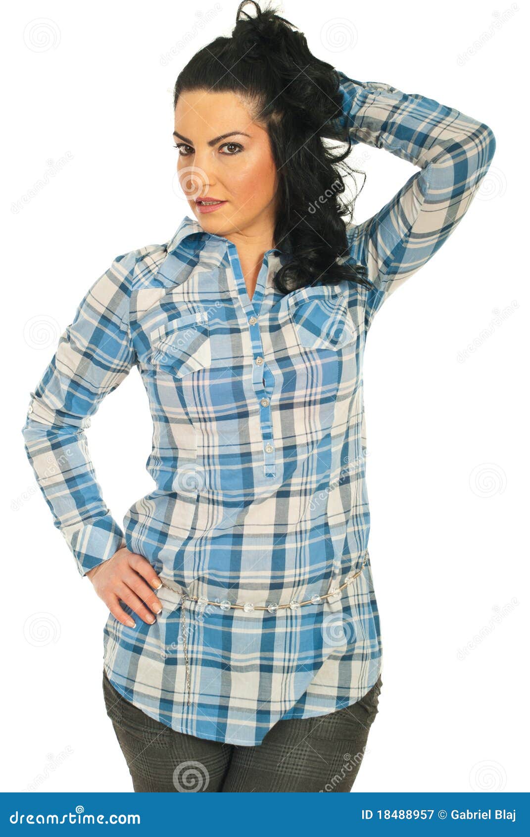Beauty model in blue shirt stock image. Image of fashionable - 18488957