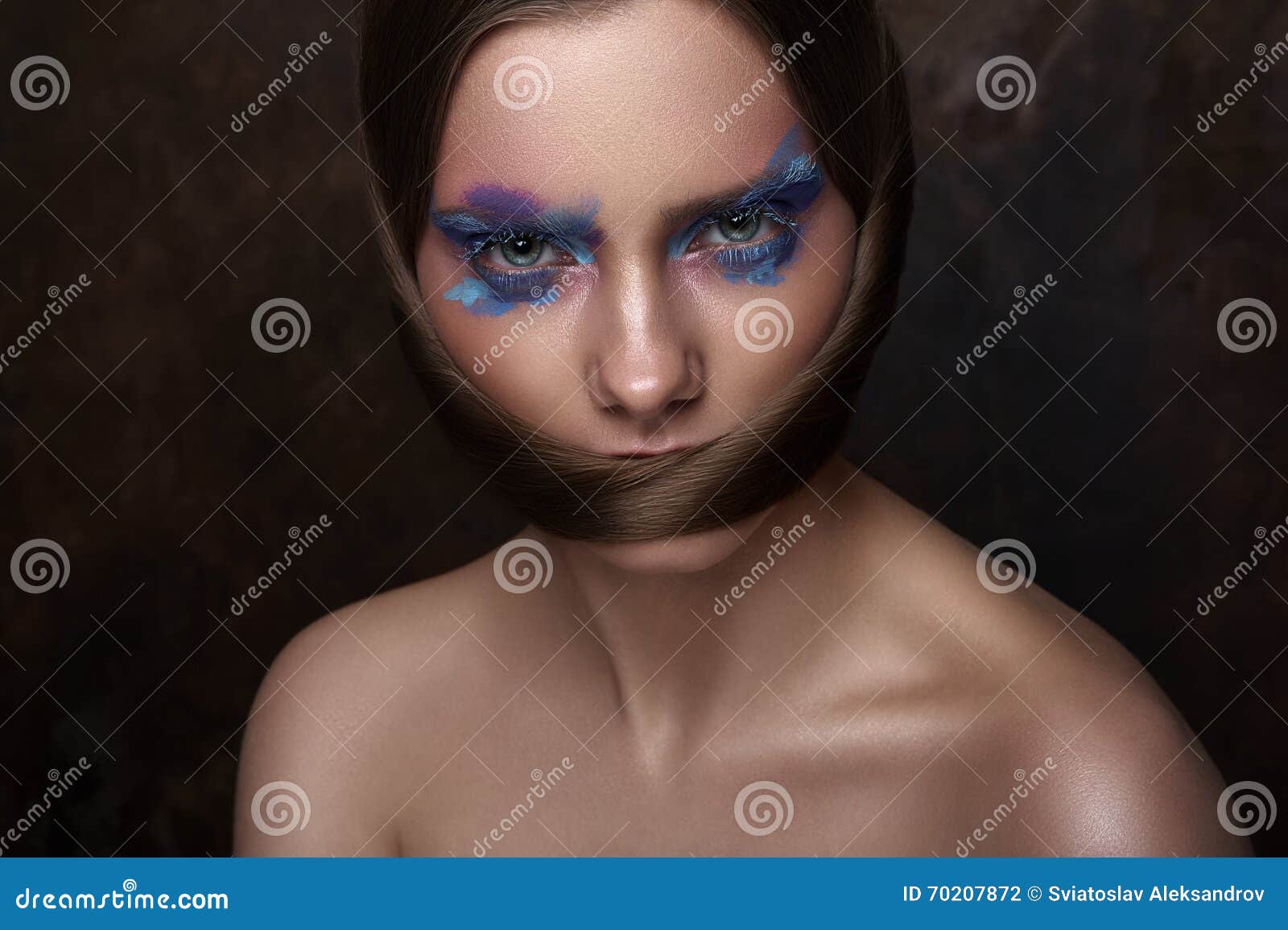 Beauty Model Creative Makeup on Eyes and Hairstyle Stock Photo - Image ...