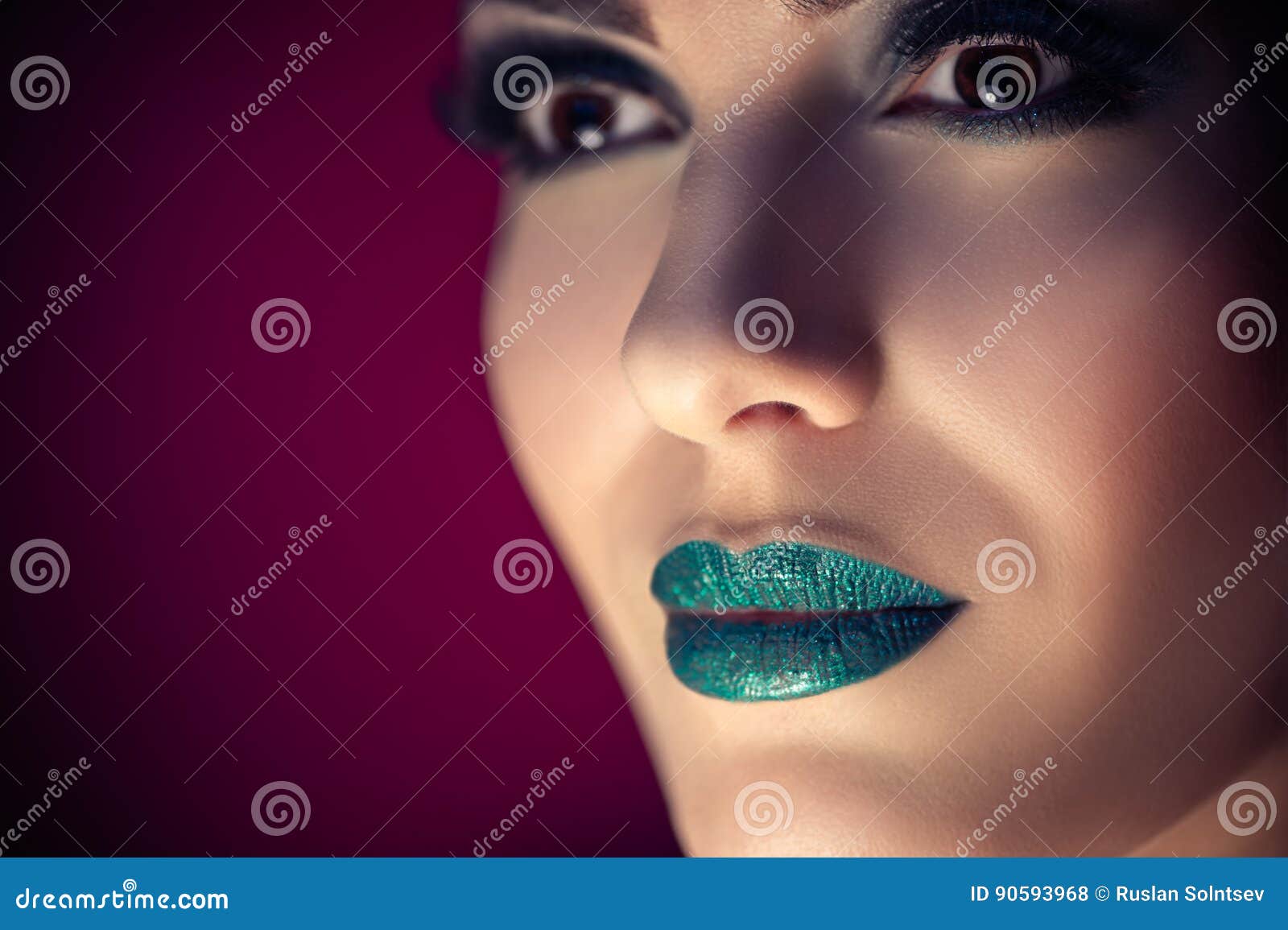 Beauty Model Face with Turquoise Makeup Stock Photo - Image of ...