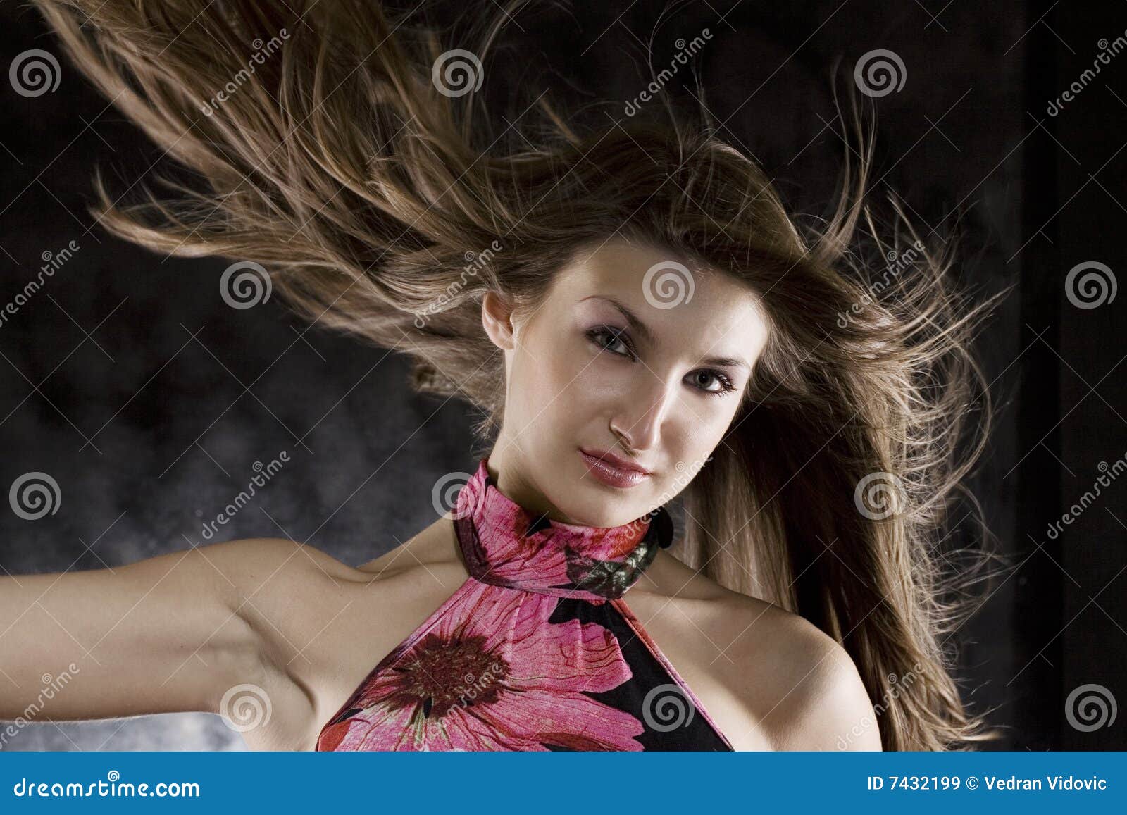 Beauty Model in Studio with Hair Blown by Wind Stock Image - Image of ...