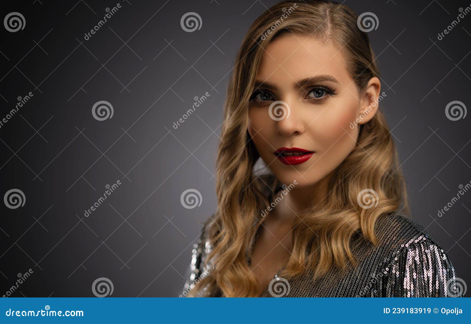 Beauty Model Woman With Long Wavy Hair Red Lips And Beautiful