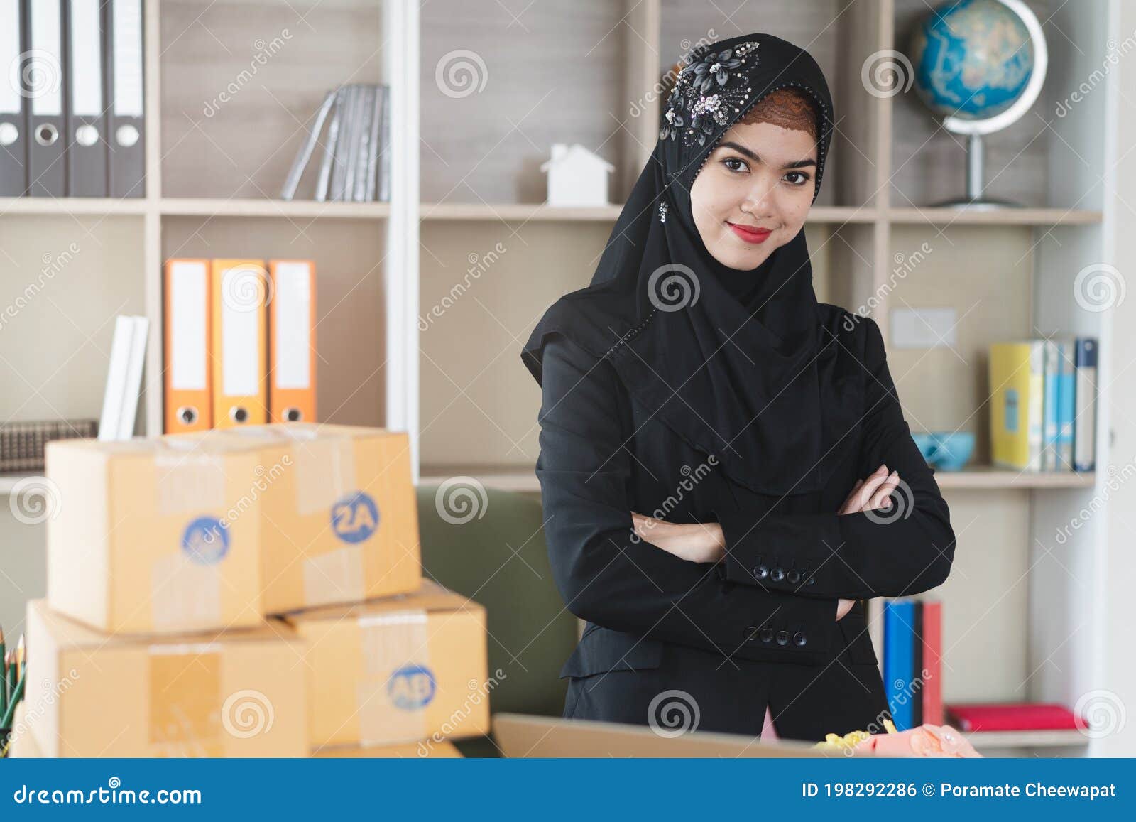 Beauty Muslim Woman in Hijab Working in the Office Stock Photo - Image ...