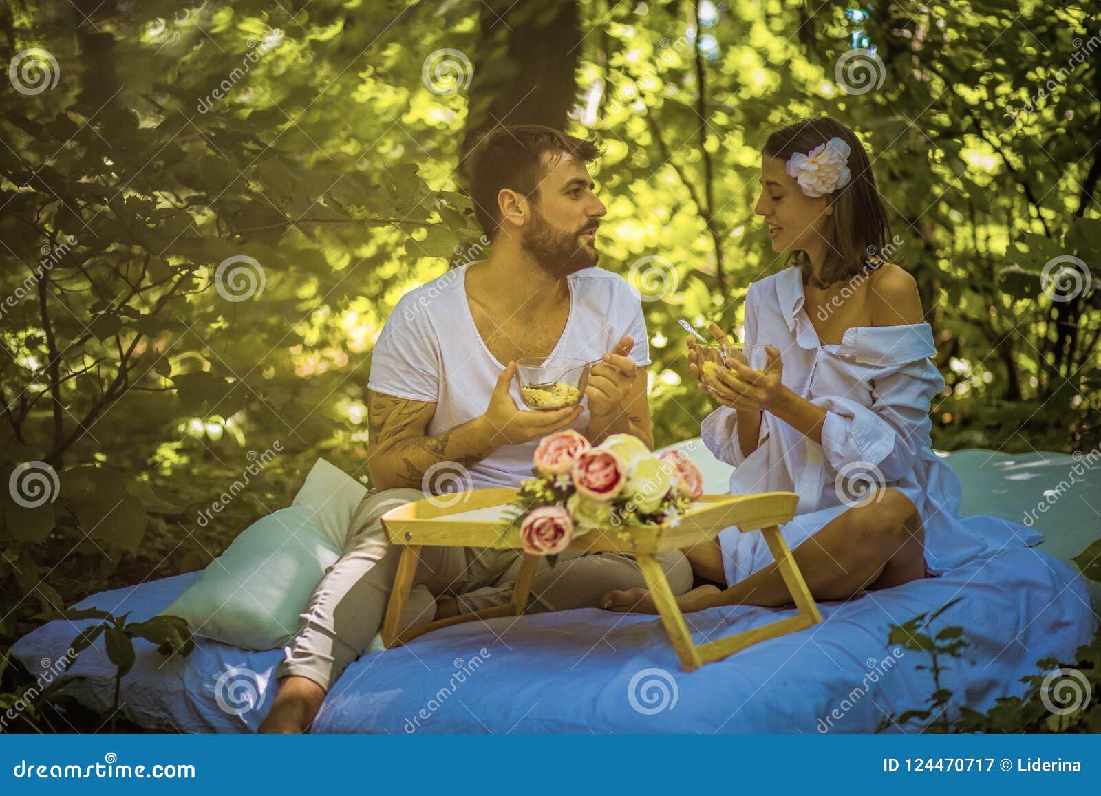 Beauty is in Nature, Couple Breakfast in Nature. Stock Image - Image of ...