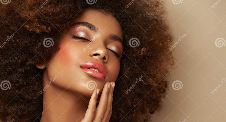 Beauty Portrait Of African American Girl With Afro Hair Stock Image