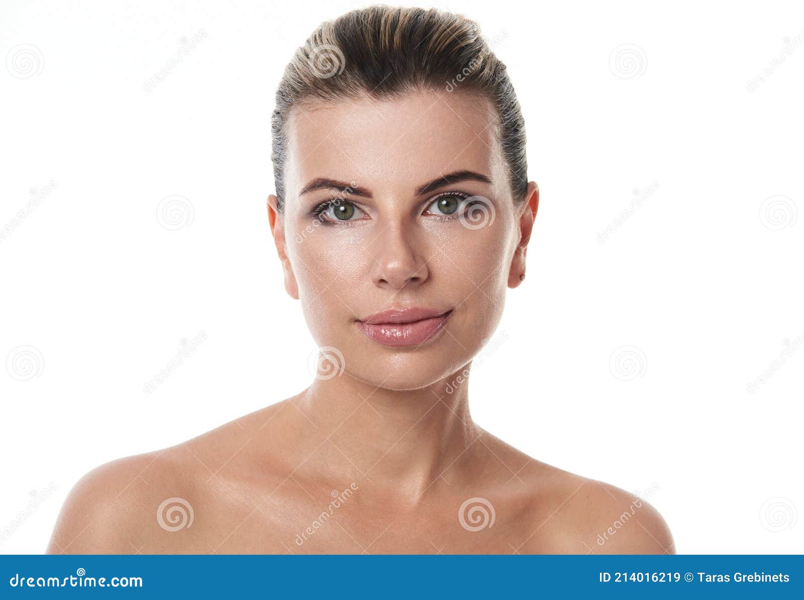 Beauty Portrait Of Attractive Half Naked Caucasian Woman With Perfect Clean And Healthy Skin