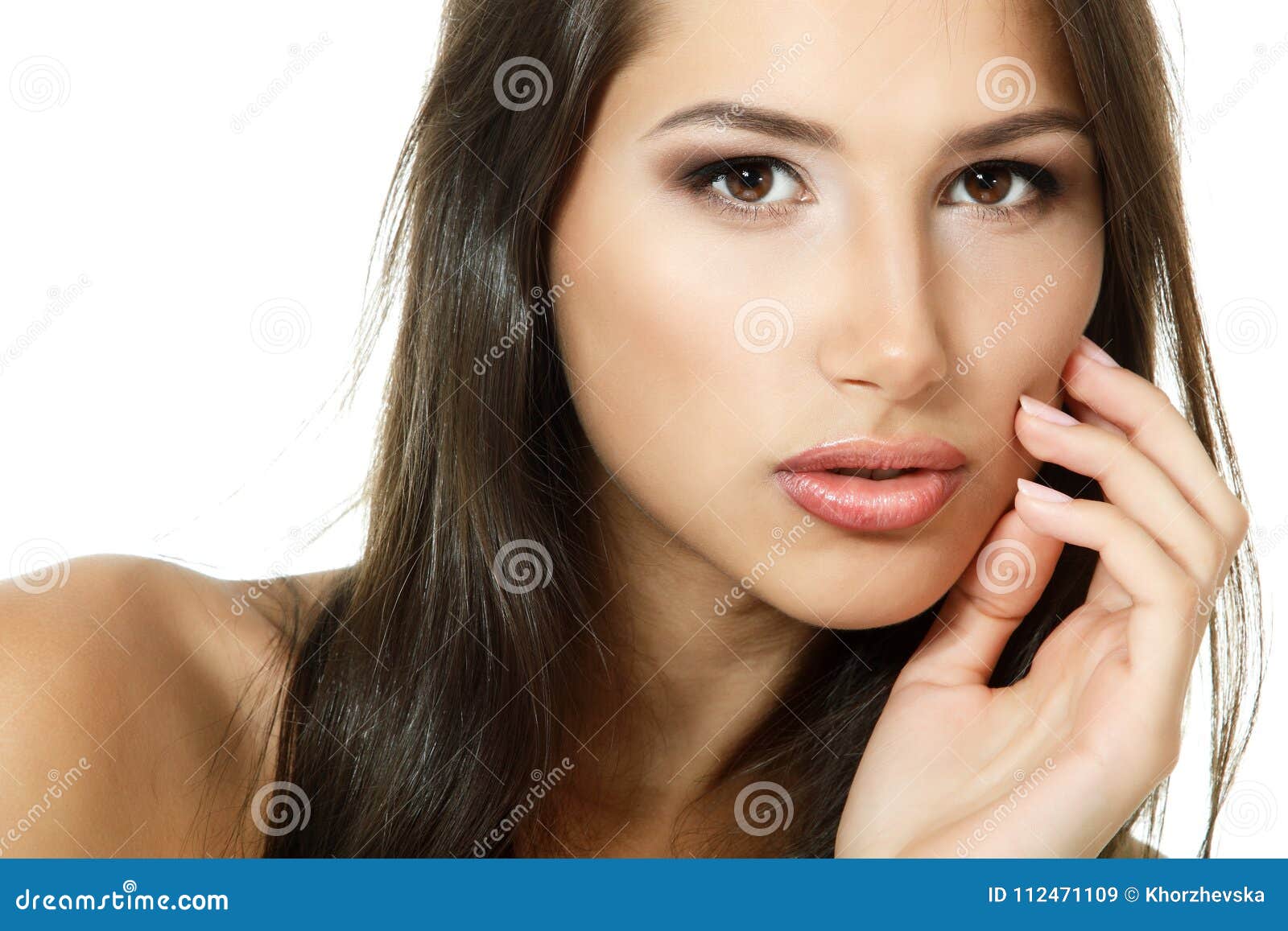 Beauty Portrait Of Beautiful Cheerful Young Fresh Woman Face An Stock