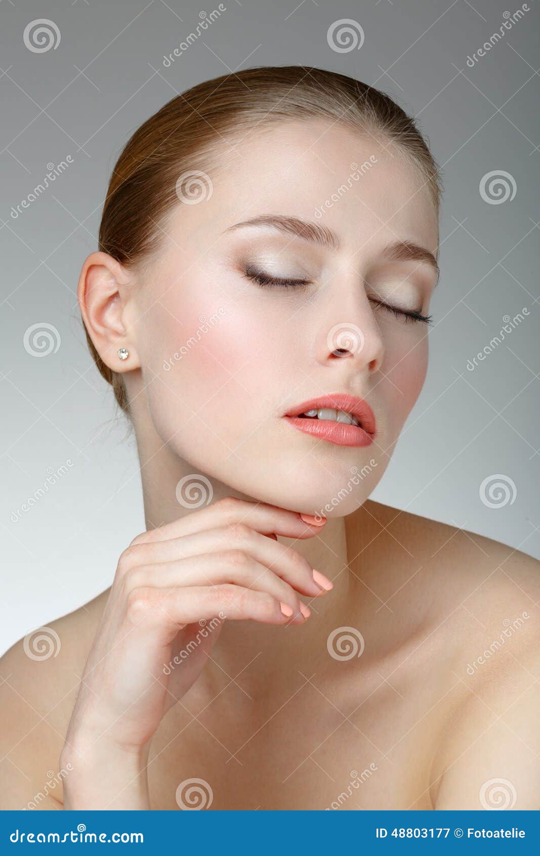 Beauty Portrait Beautiful Woman Touching Her Face Perfect Fresh Skin