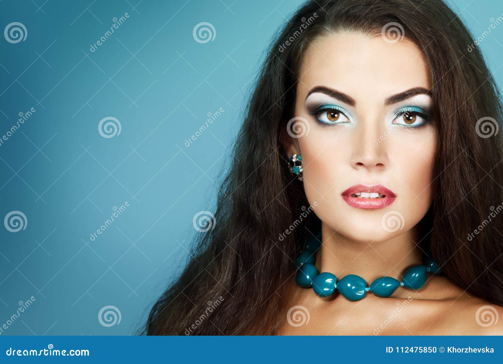Beauty Portrait Of Beautiful Young Fresh Woman With Long Brown H Stock