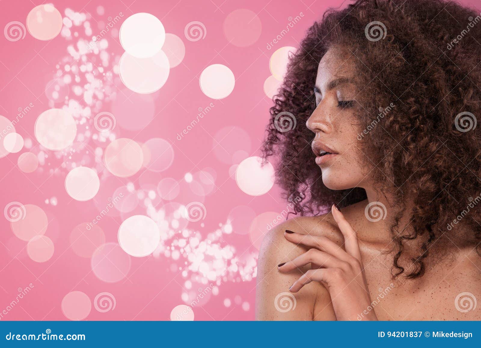 Beauty Portrait Of Girl With Afro Hairstyle Girl Posing On Pink