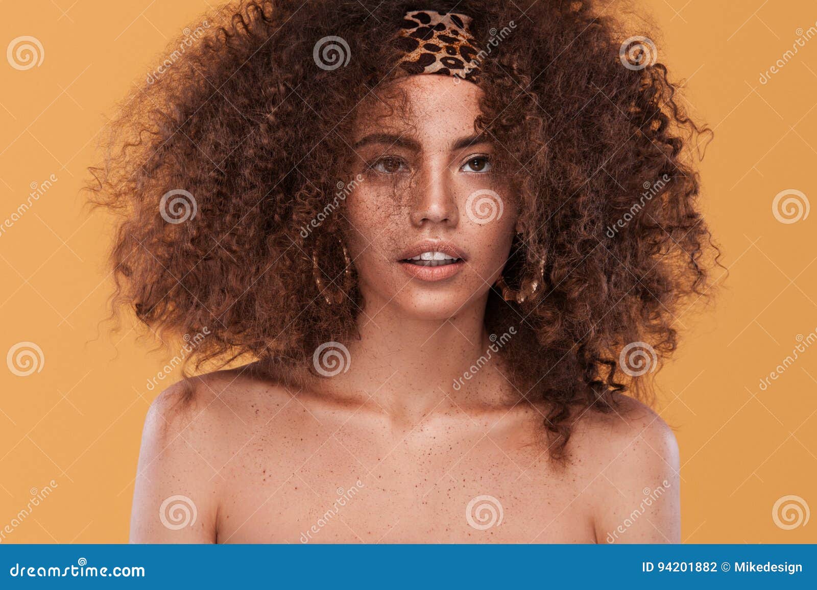 Beauty Portrait Of Girl With Afro Hairstyle Girl Posing On Yellow